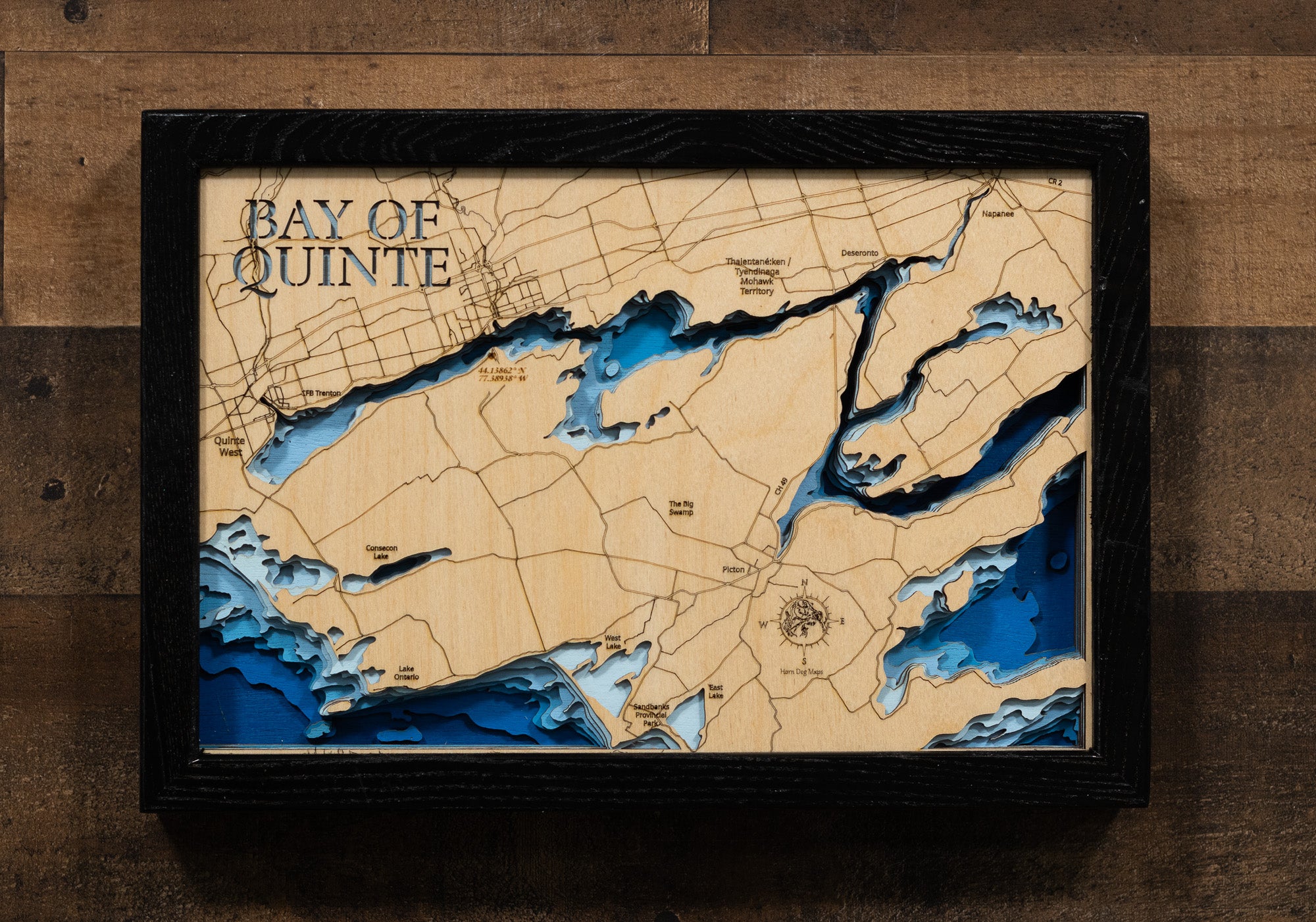 3D Wooden Lake Map of Bay of Quinte in Ontario, Canada – Horn Dog Maps