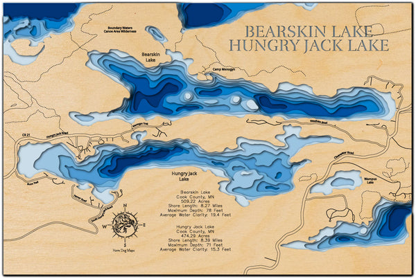 Bearskin Lake and Hungry Jack Lake in Cook County, MN – Horn Dog Maps