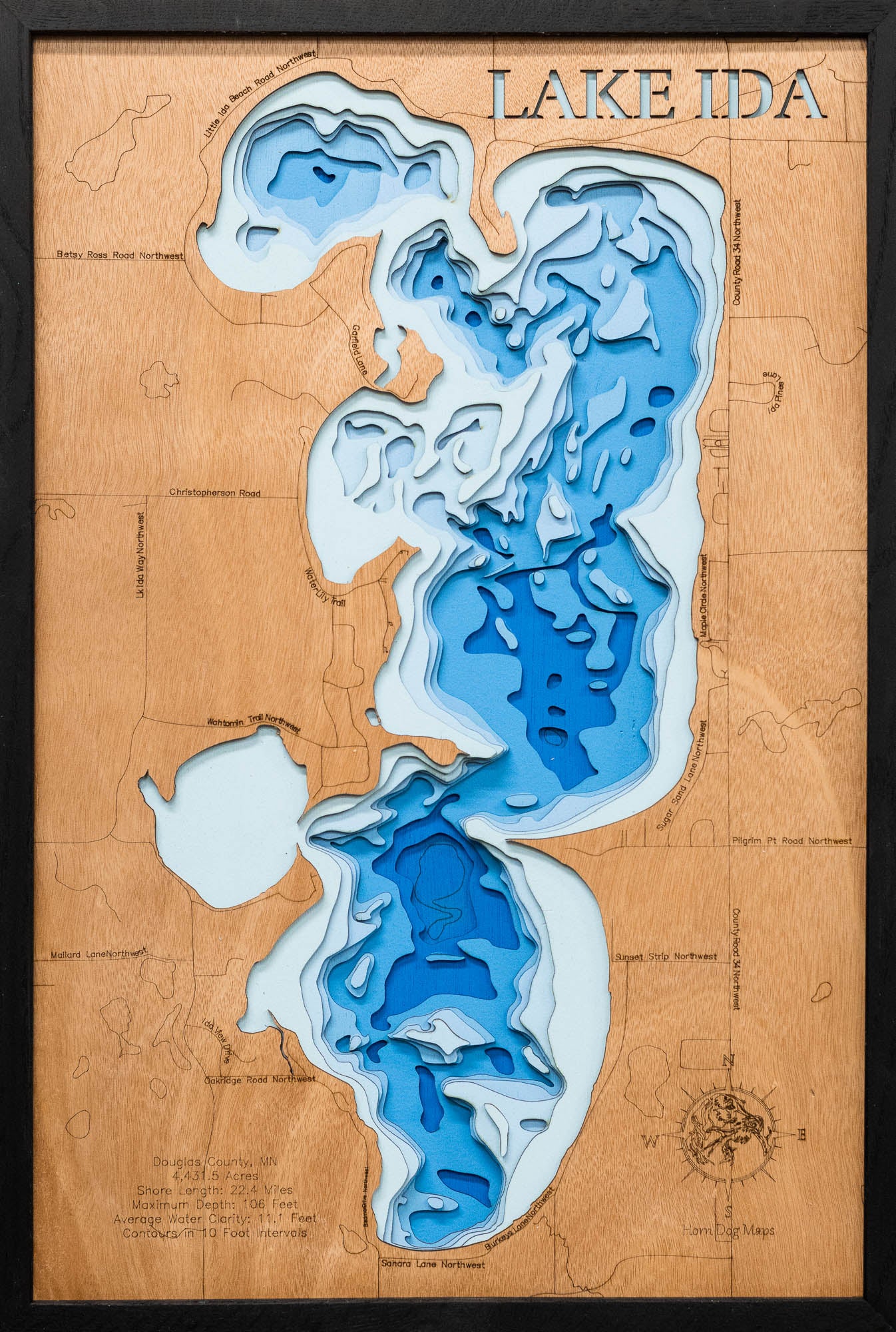 3d Depth map of Lake Ida in Douglas County, Minnesota