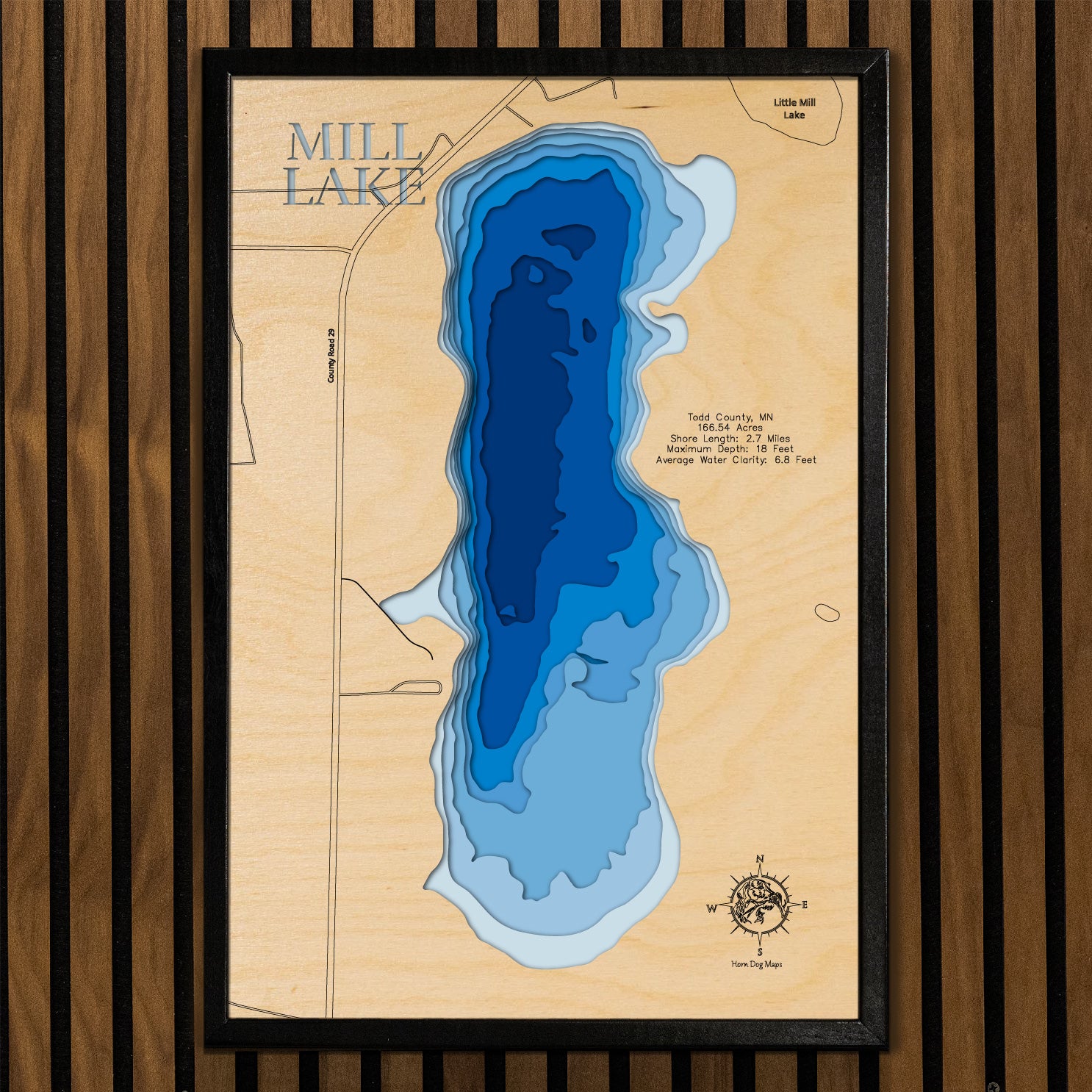 Mill Lake in Todd County, MN - 3D Wood Maps – Horn Dog Maps
