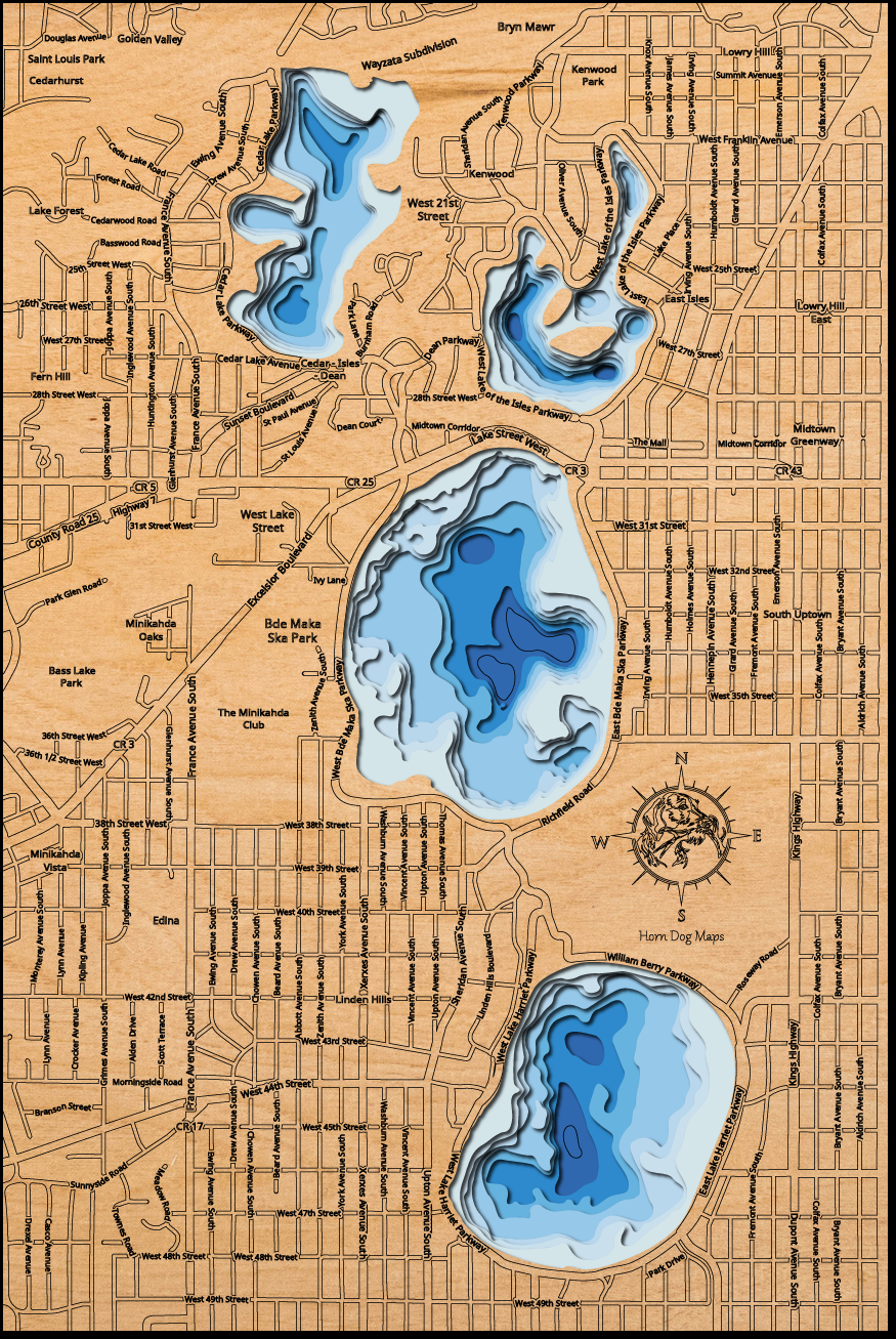 Minneapolis Chain of Lakes in Hennepin County, MN – Horn Dog Maps