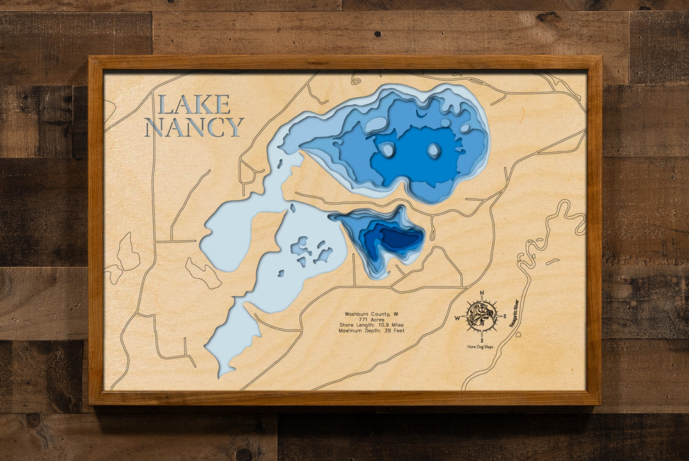 Lake Nancy in Washburn County, WI - 3D Wood Maps – Horn Dog Maps