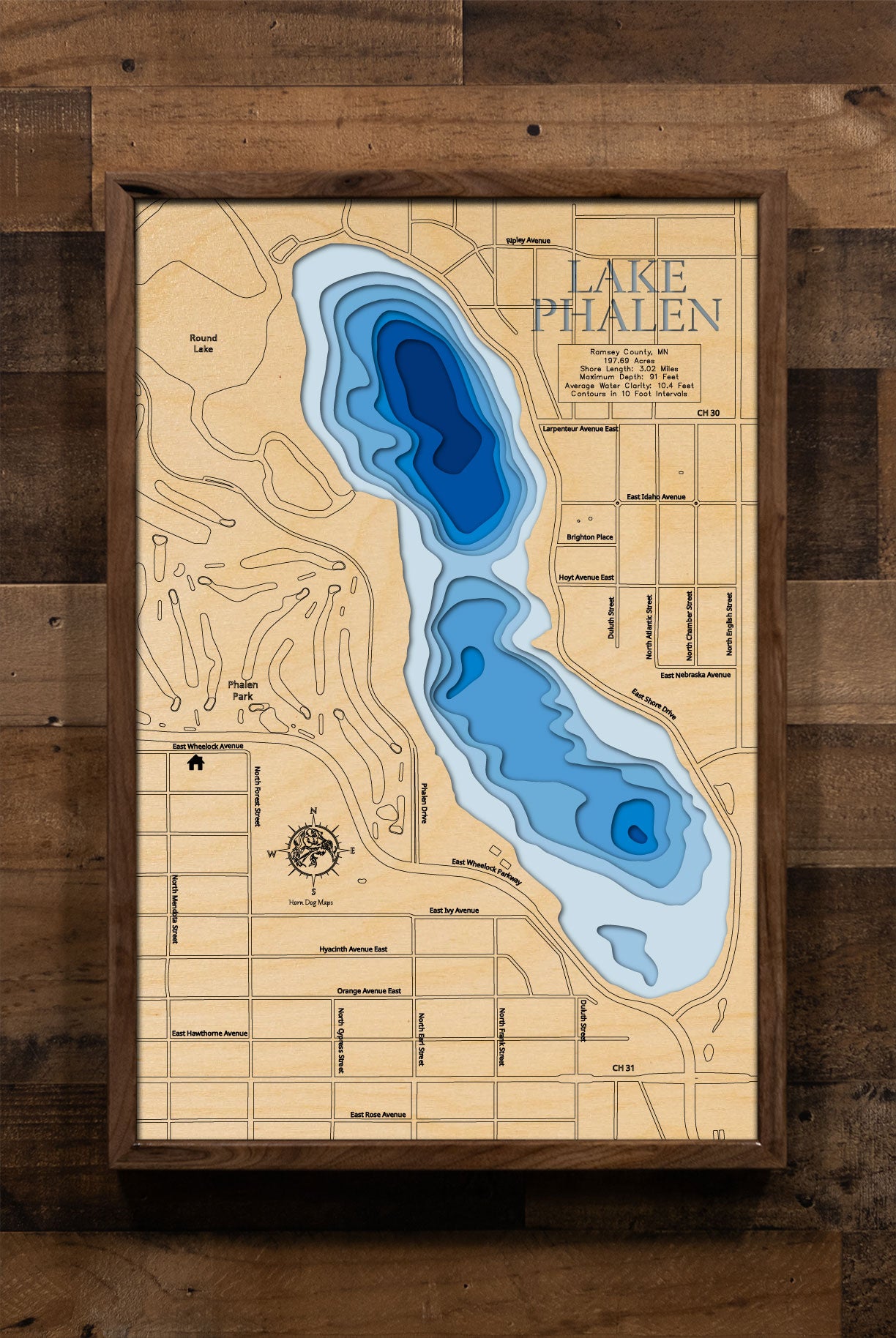 3D Wooden Lake Map of Phalen Lake in Ramsey County, Minnesota – Horn ...