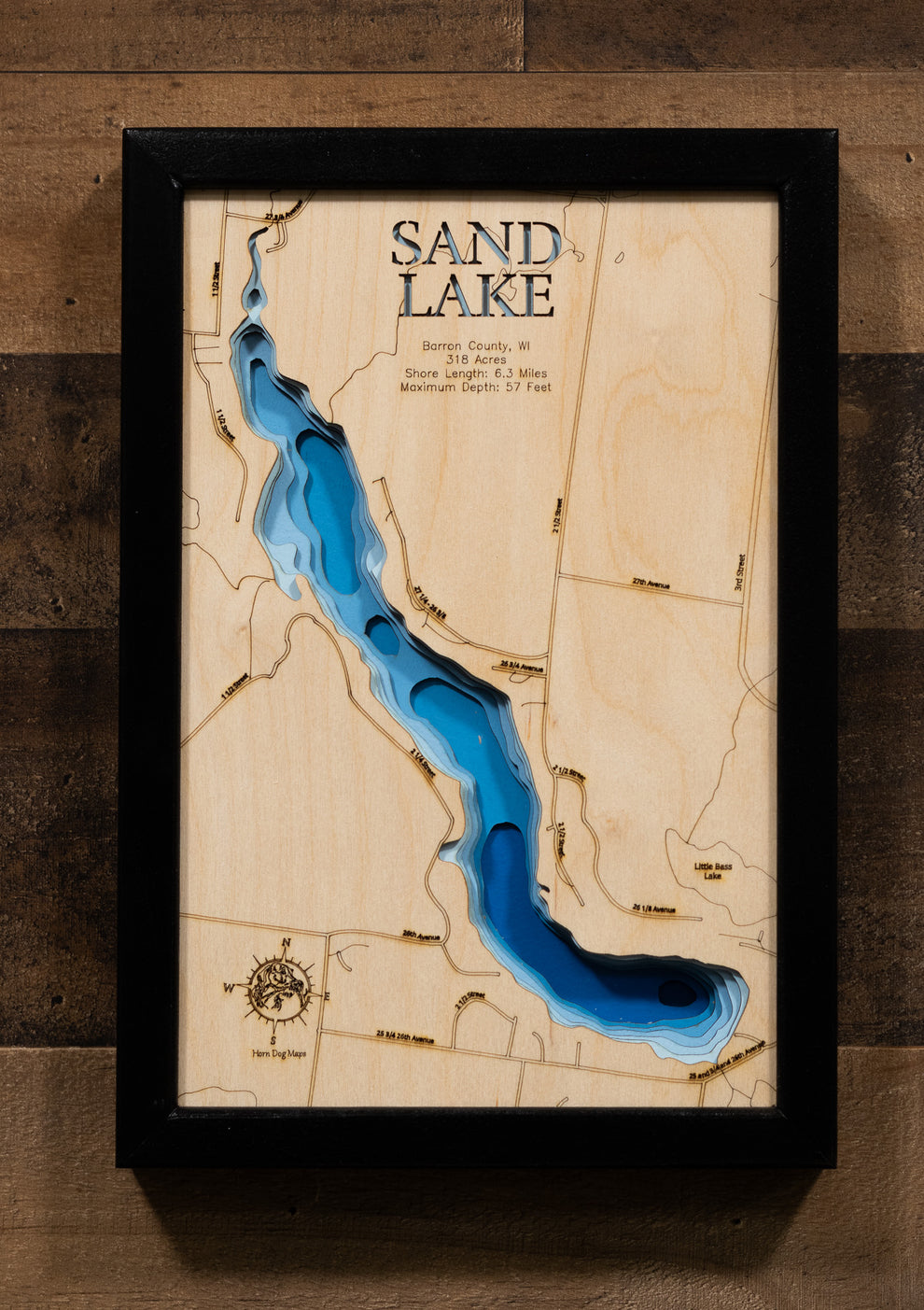 Sand Lake in Barron County, WI - 3D Wood Maps – Horn Dog Maps