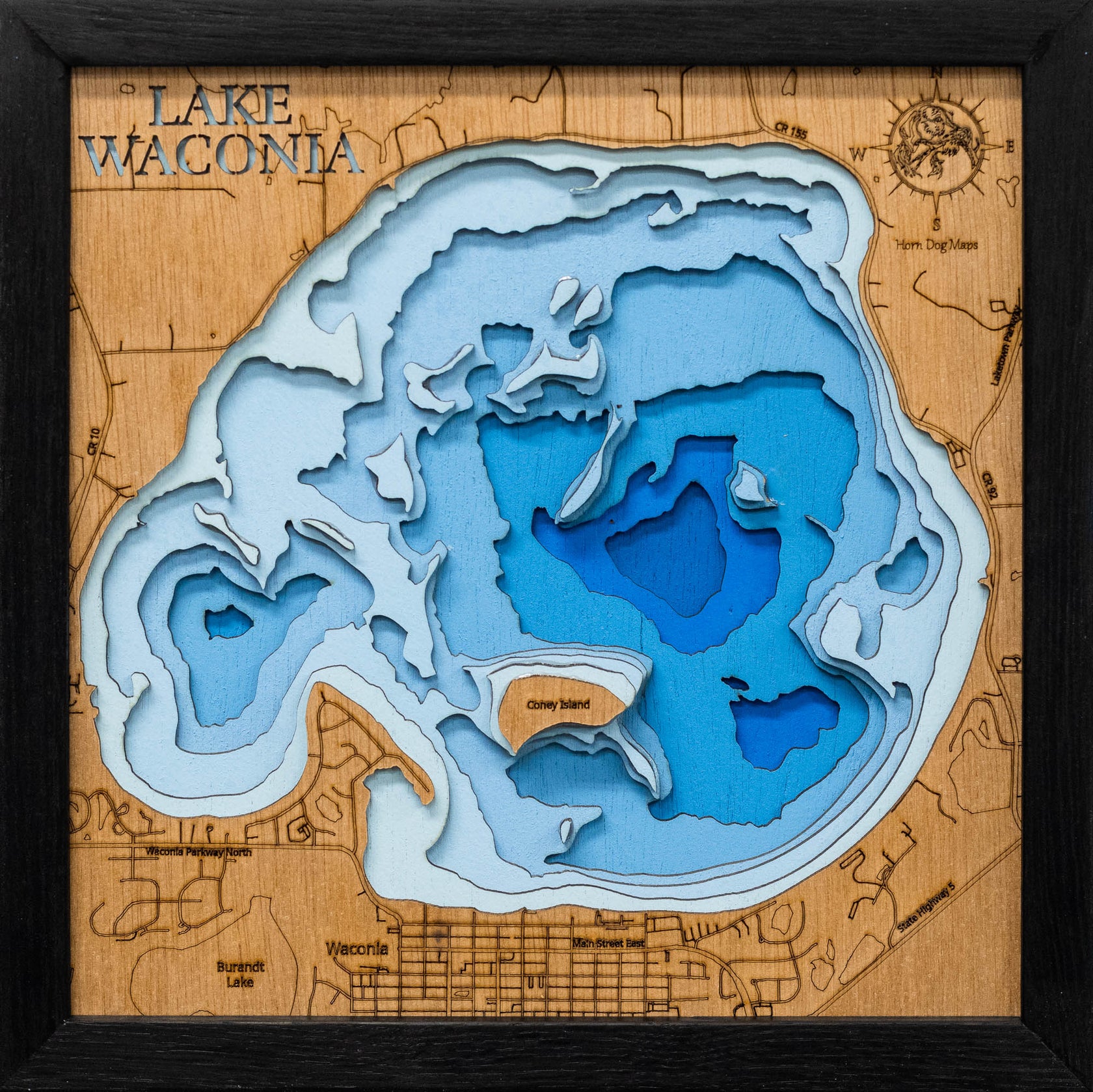 Laser Cut Map of Lake Waconia in Carver County, Minnesota