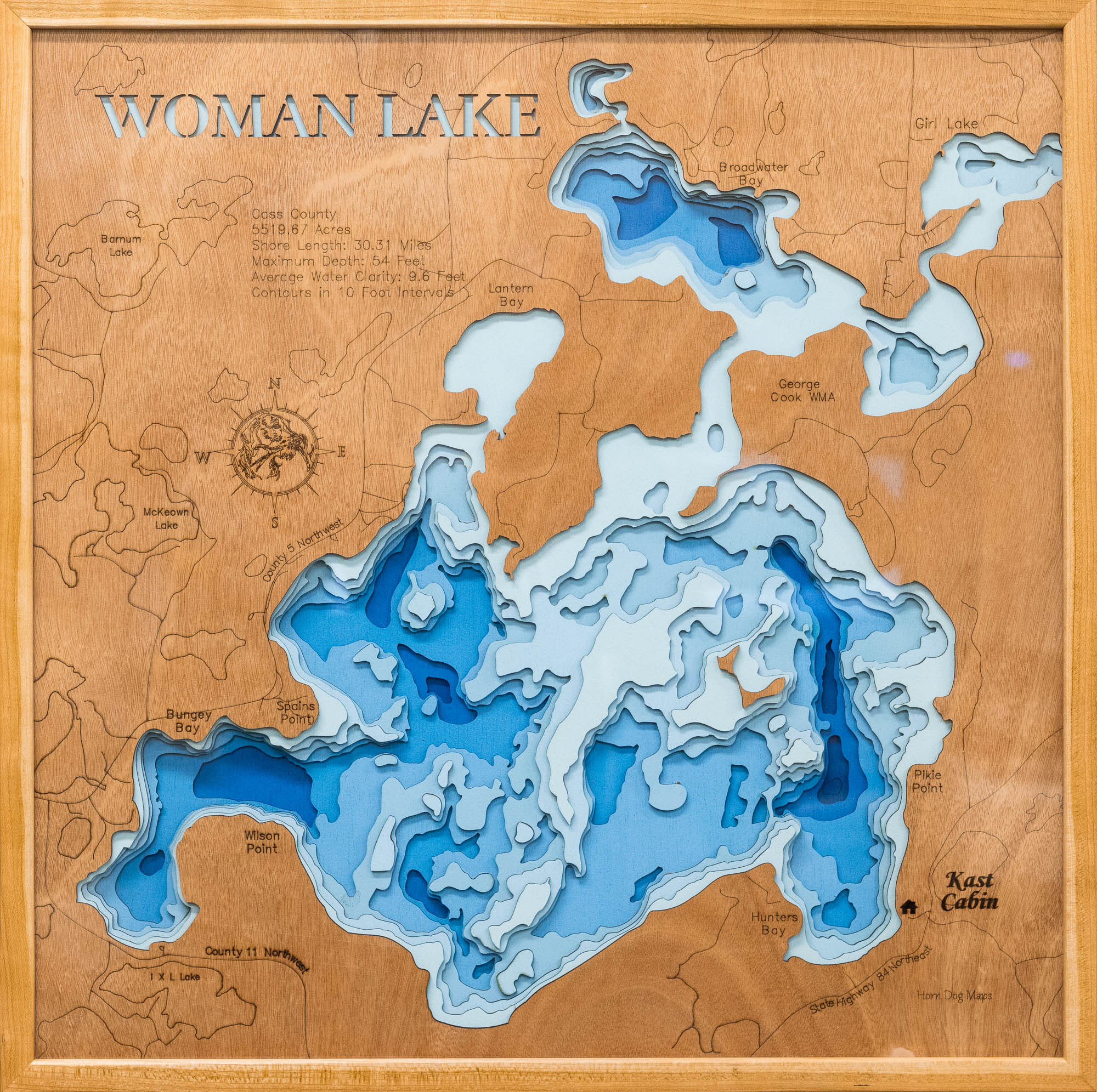 3D Lake Map of Woman Lake in Cass County, MN